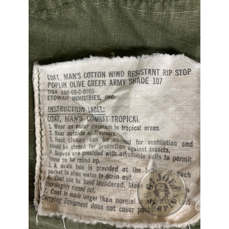 VIETNAM WAR 1969!!! JUNGLE FATIGUES POPLIN JACKET SMALL SHORT USED