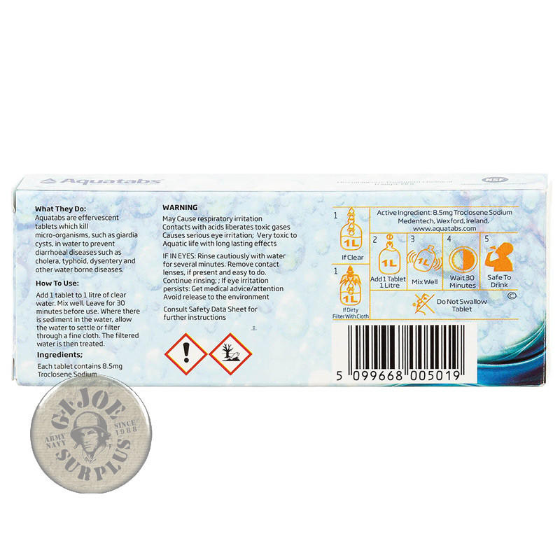 WATER PURIFICATION TABLETS "AQUATABS" 50 UNITS